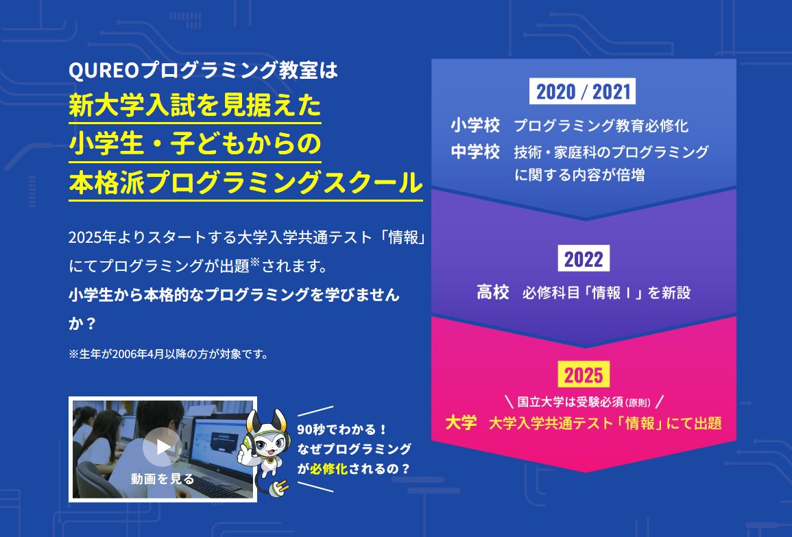 QUREO(キュレオ)の料金や特徴を徹底解説！初心者向けプログラミング教室 | プログラミング教室の窓口